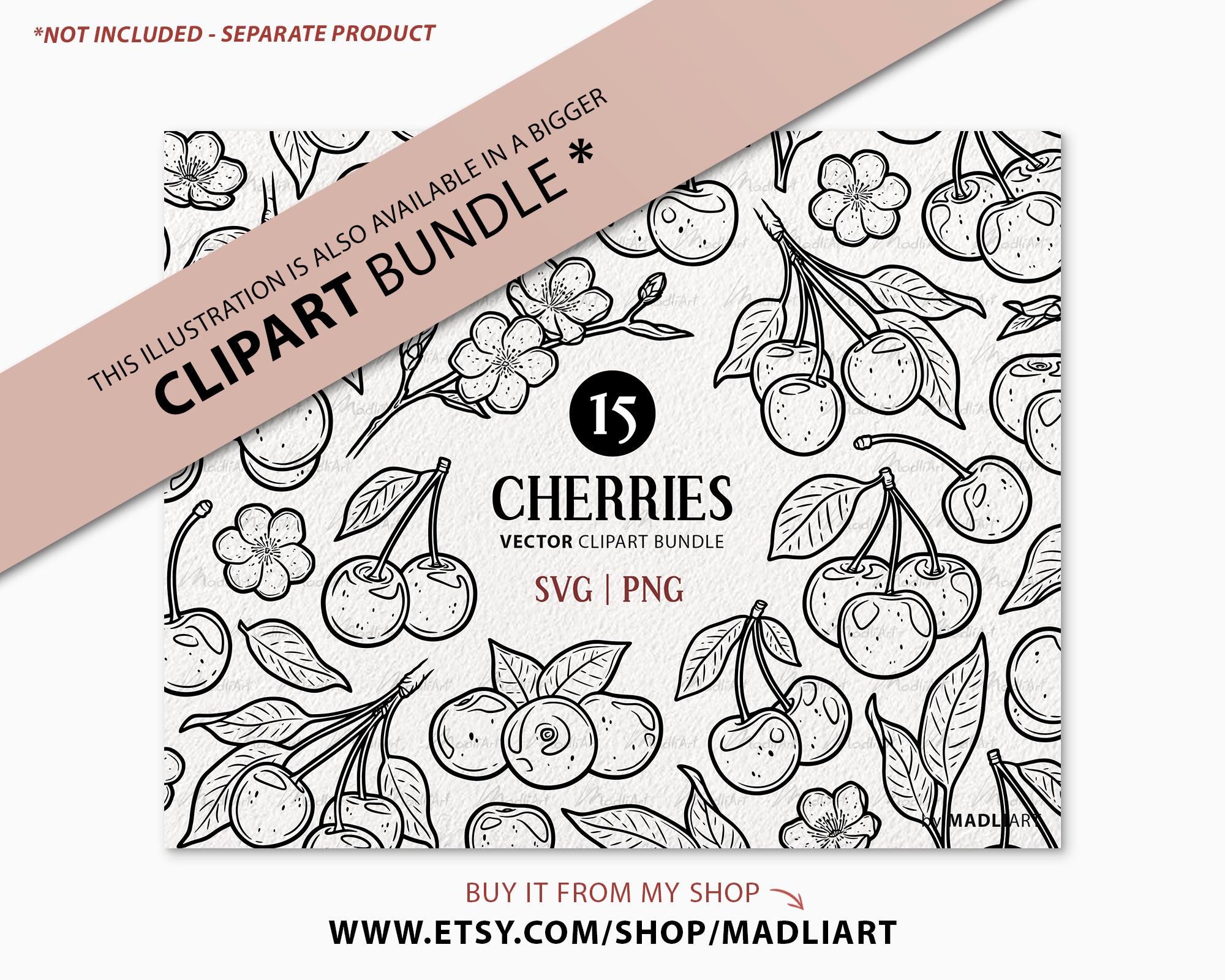 Cherry Blossom SVG Clipart. Cherry Vector Art. Cherry Flowers Svg Line ...