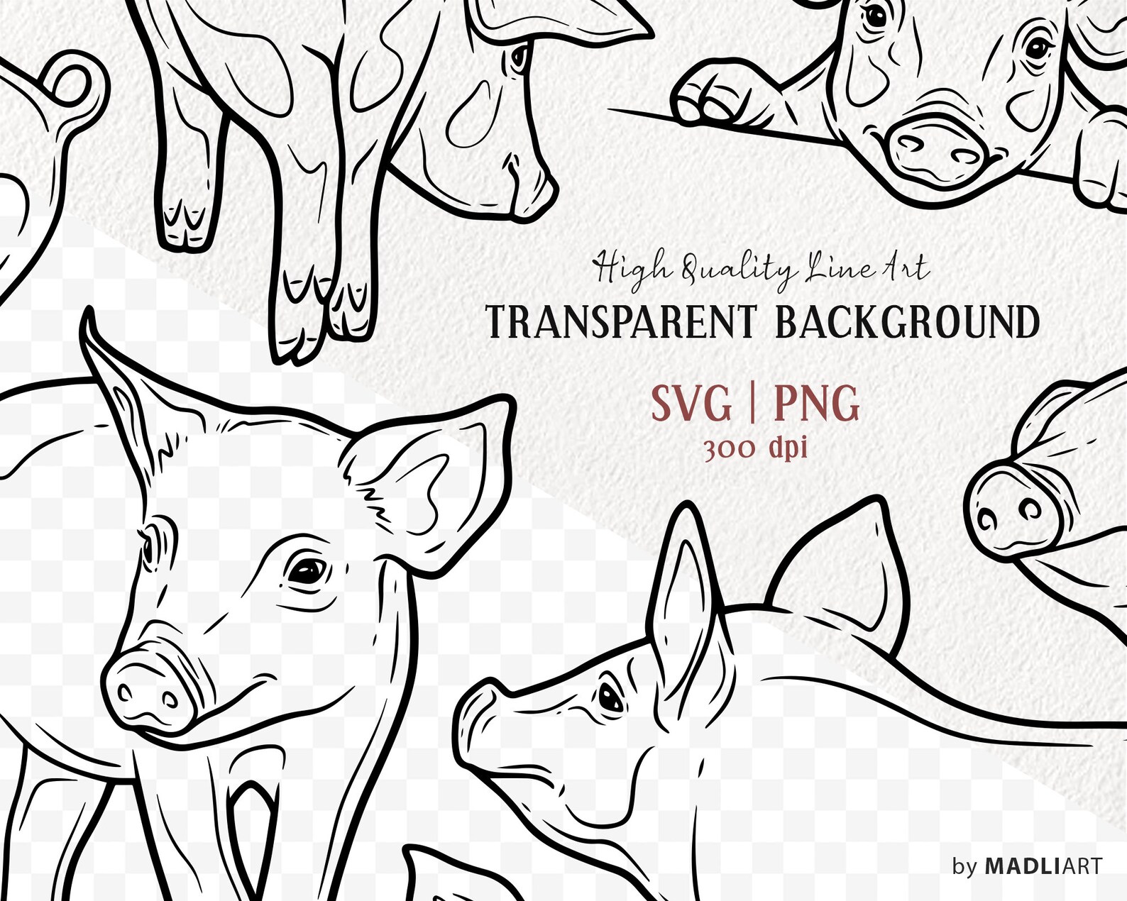 Pig SVG Bundle. Farm Animal SVG Line Art. Cute Piglet Clipart. Pigs ...