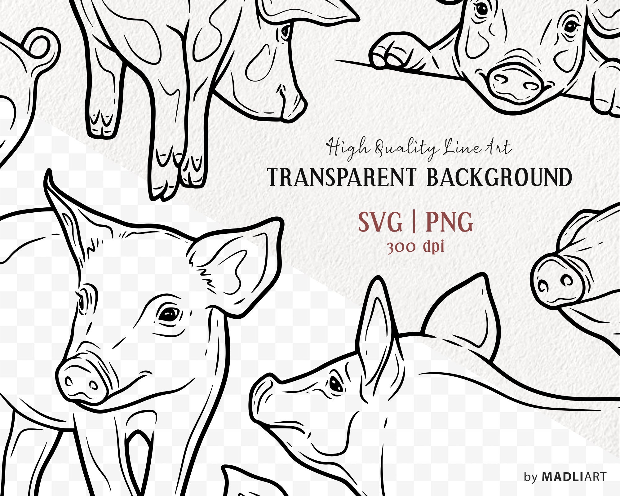 Pig SVG Bundle. Farm Animal SVG Line Art. Cute Piglet Clipart. - Etsy