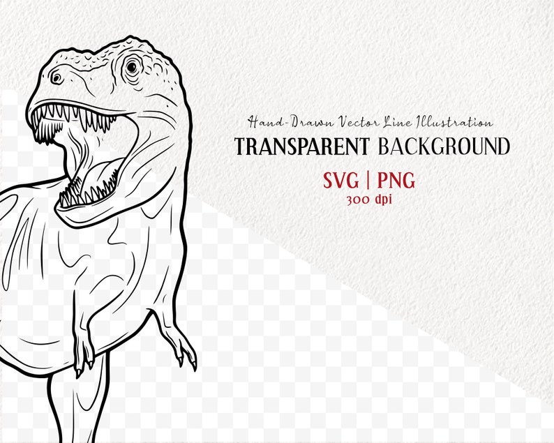 T-rex Dinosaur SVG Clipart. Tyrannosaurus Vector Line Art. Prehistoric ...