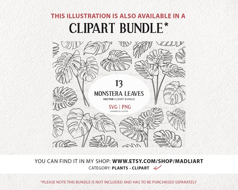 Monstera Leaf SVG Clipart. Tropical Leaf Line Art. Botanical Vector ...