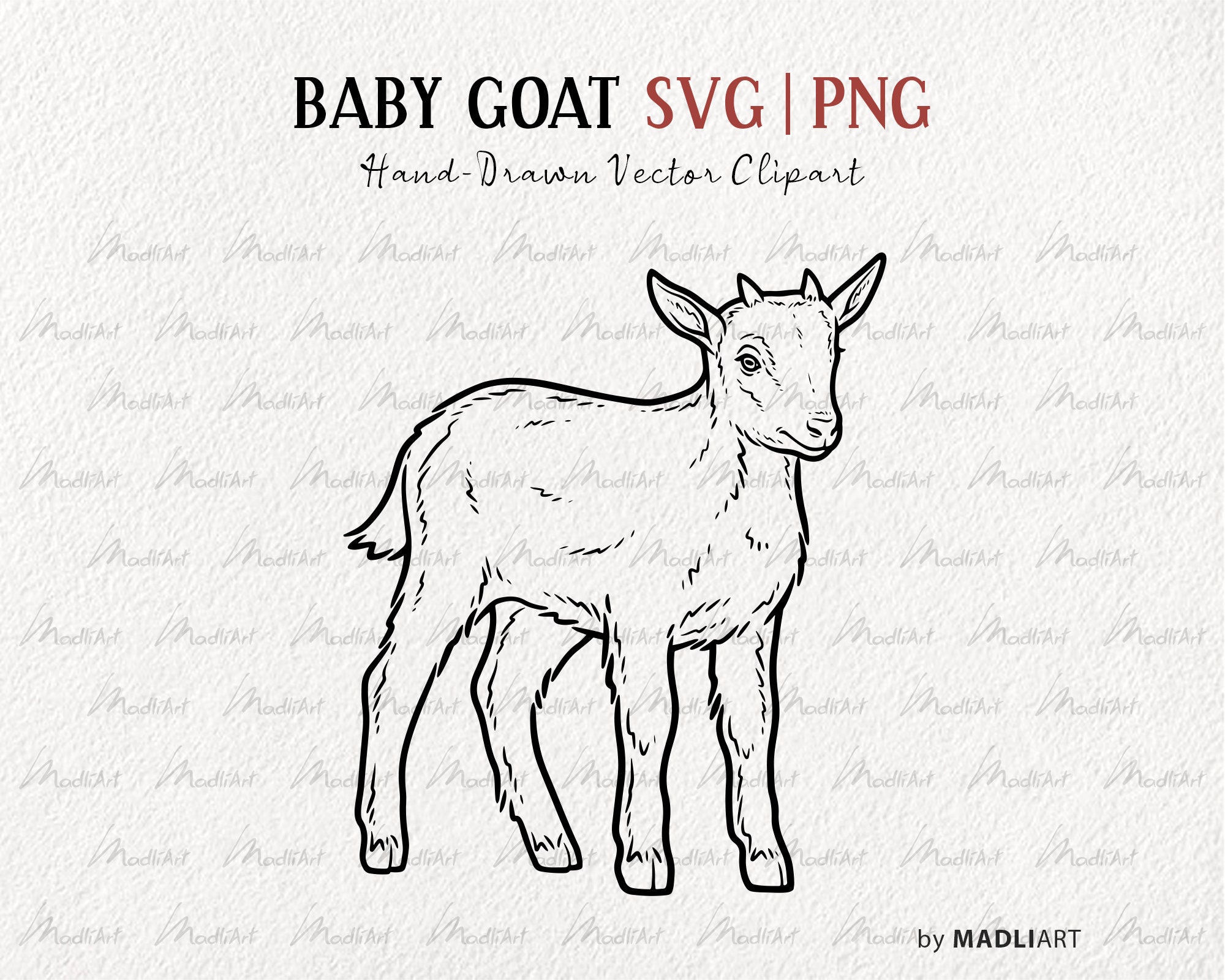 Baby Goat SVG Clipart. Goat Vector Line Art. Farm Animal Drawing. Cute ...