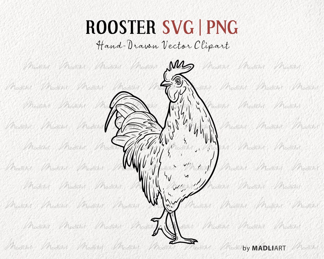 Rooster SVG Clipart. Chicken Vector Art. Farm Bird Outline Drawing ...