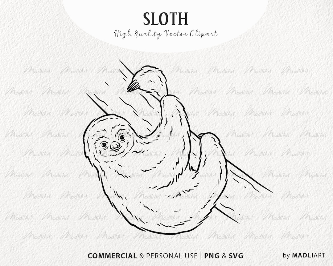 Sloth SVG Clipart Bundle. Cute Baby Sloth Line Illustrations. Lazy ...