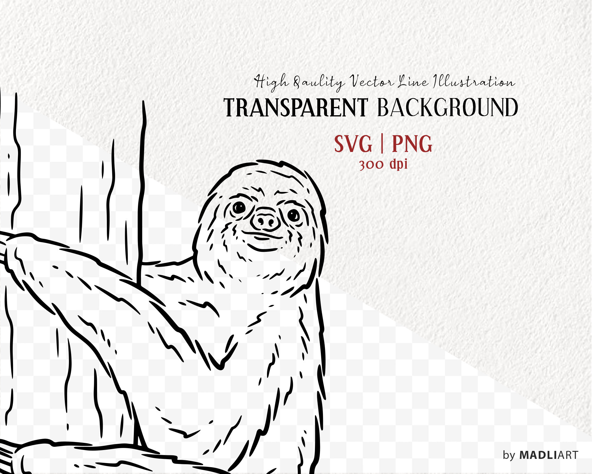 Sloth SVG Clipart Bundle. Cute Baby Sloth Line Illustrations. - Etsy