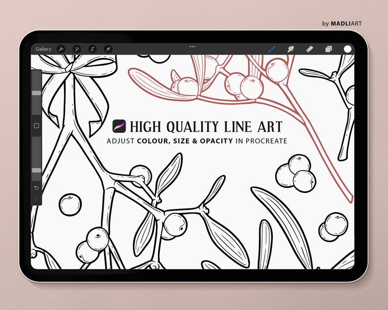 Christmas Mistletoe Procreate Stamps. Winter Leaves Tattoo Design. Xmas ...