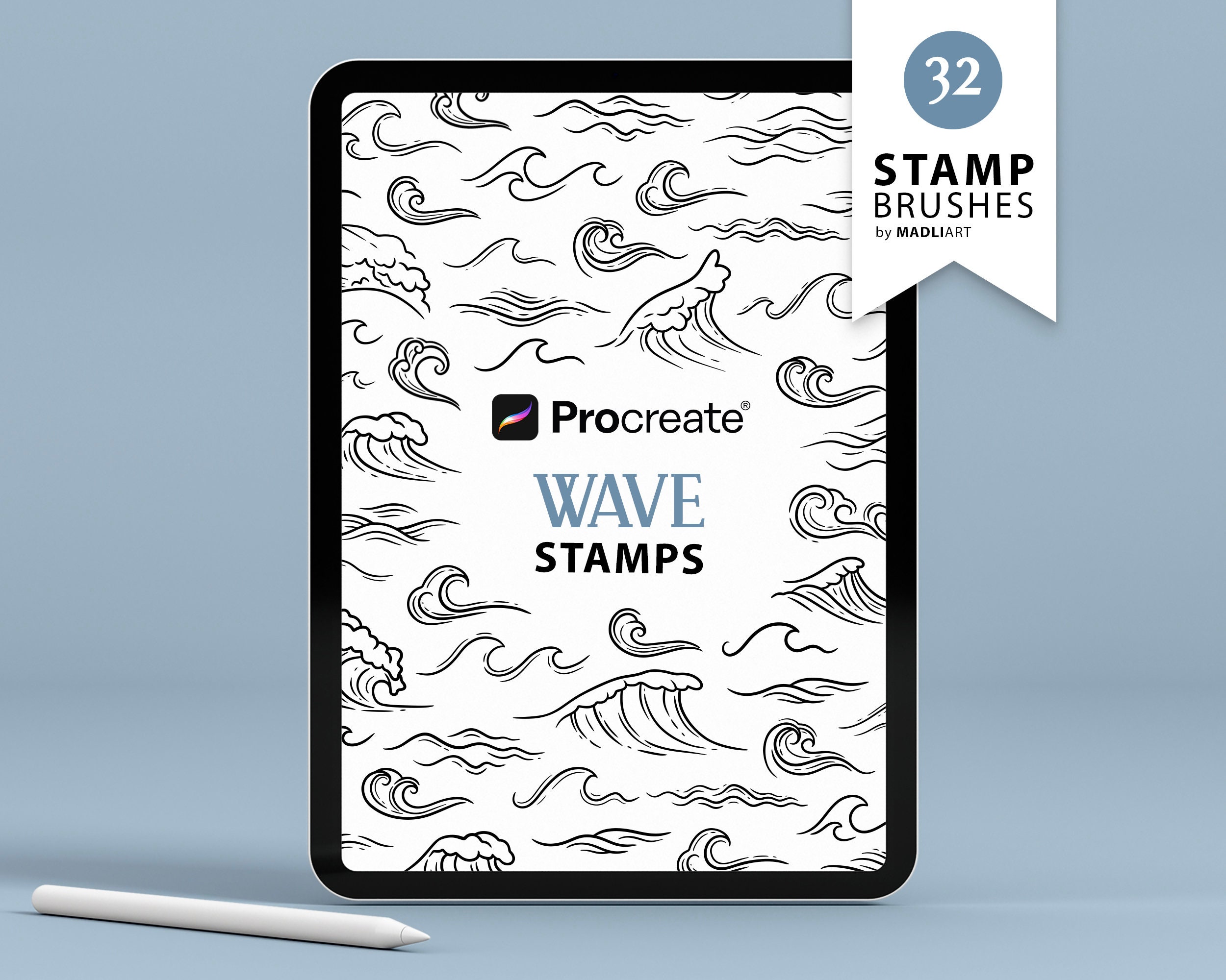32 Procreate Wave Stamps. Ocean Wave Tattoo Design. Sea Water Art ...