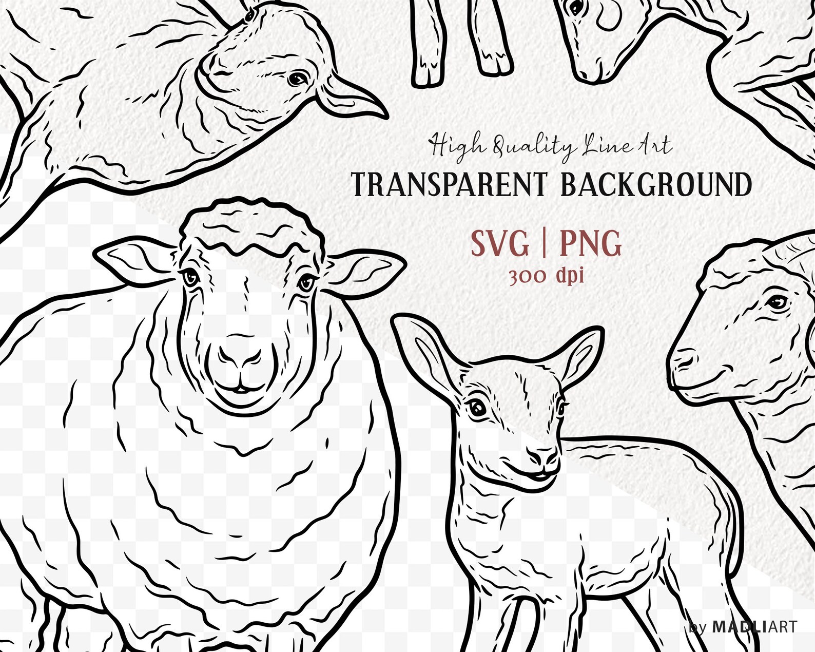 Sheep SVG Clipart Bundle. Lamb Vector Line Art. Farm Animal Drawing ...