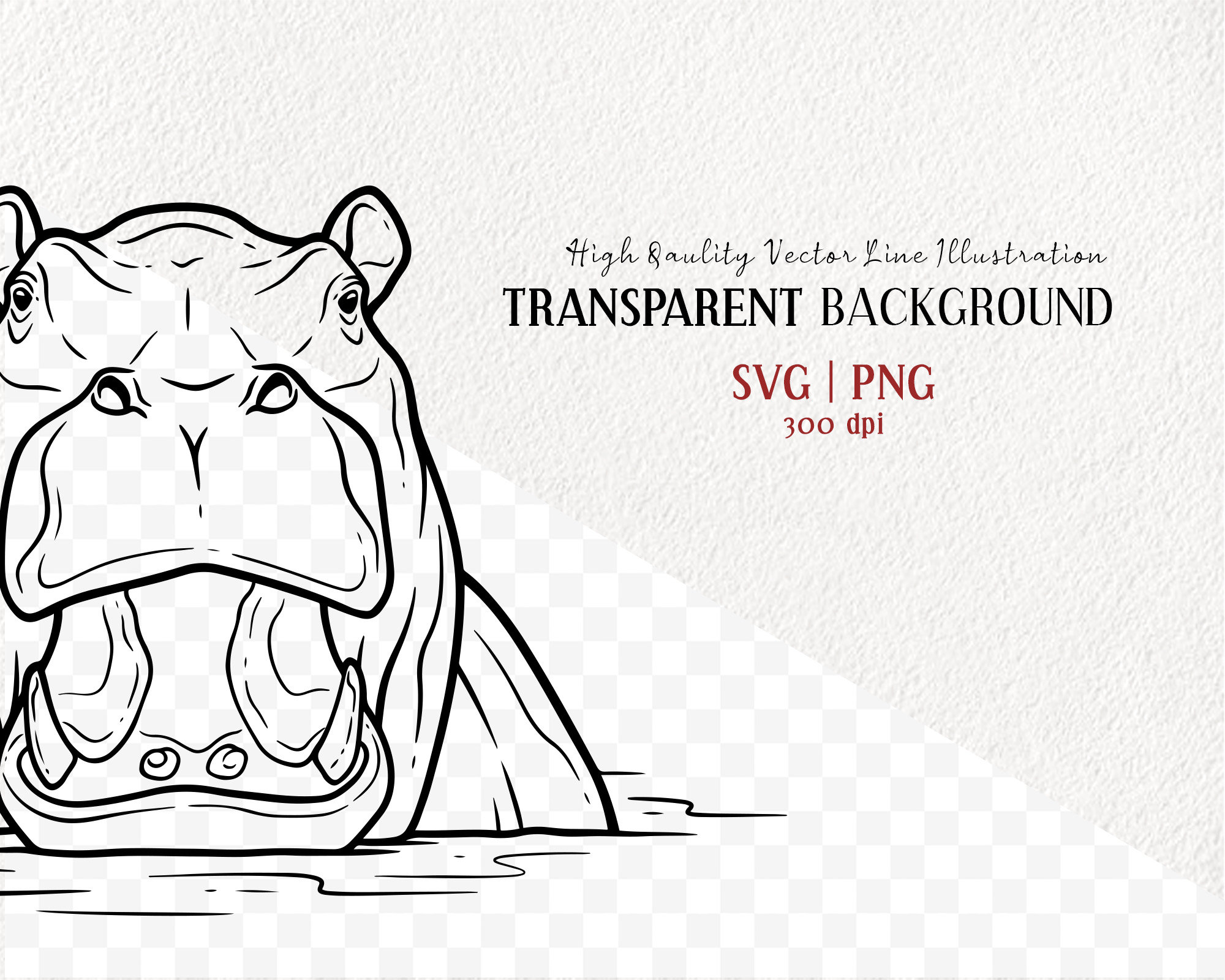 Swimming Hippo SVG Clipart. Hippopotamus Vector Drawing. Hippo Line Art ...