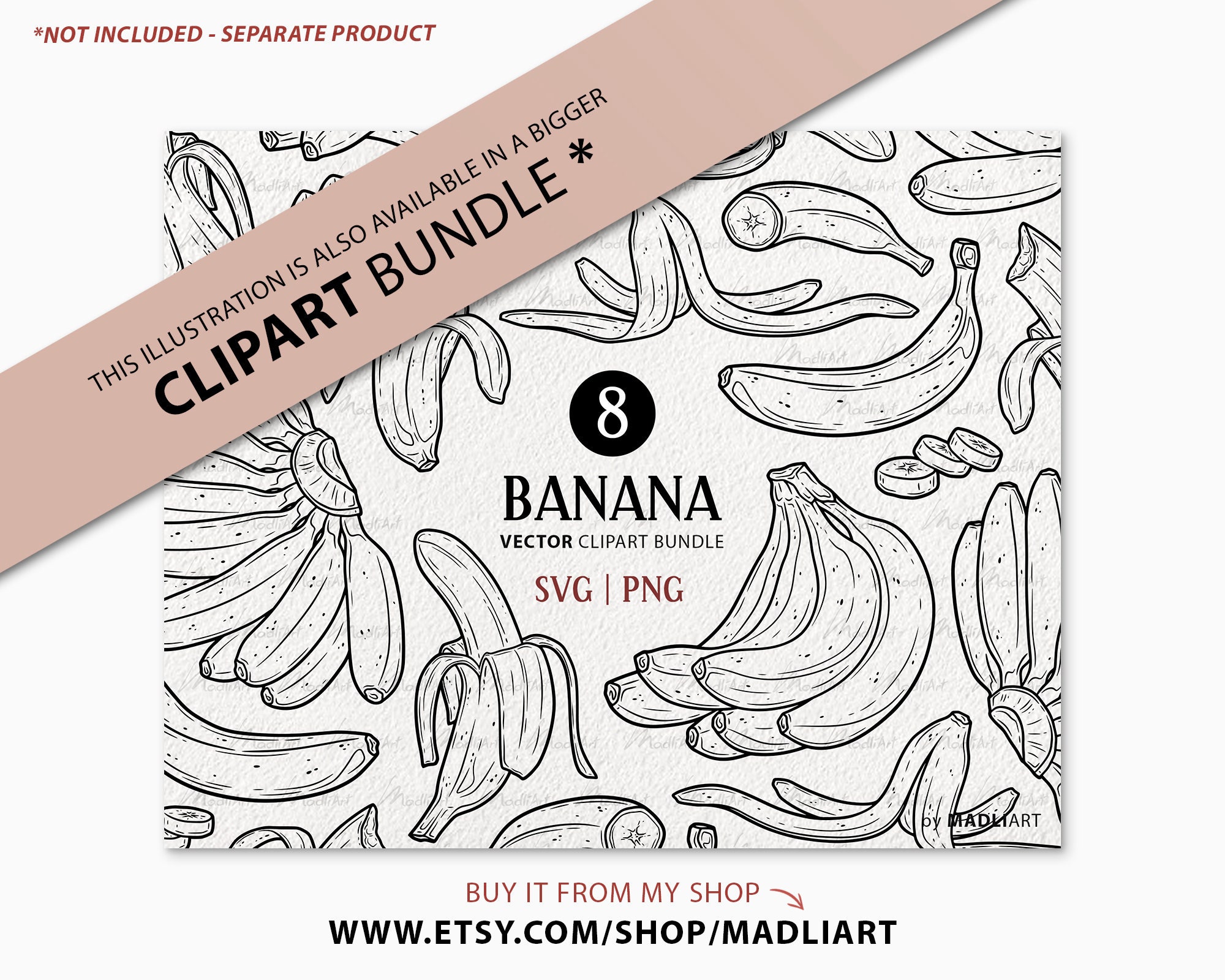 Peeled Banana SVG Clipart. Banana Vector Line Art. Banana Fruit Outline ...
