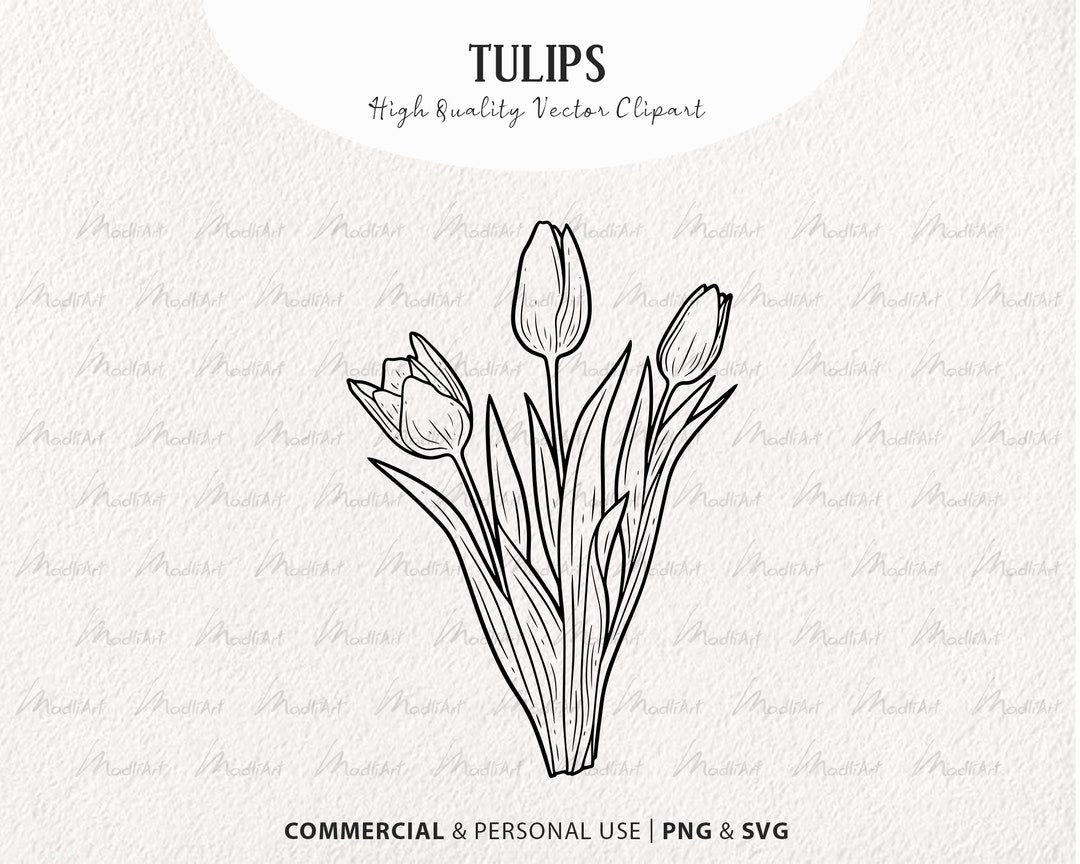 Tulip SVG Clipart Set. Easter Tulips Vector Line Art. Spring Flower ...