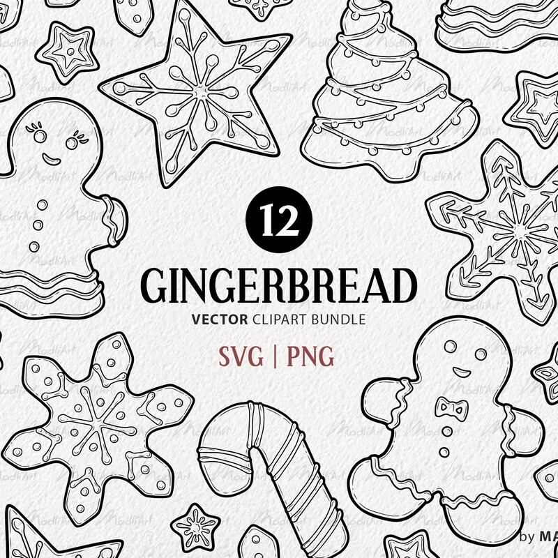 Gingerbread Clipart Black and White - Etsy
