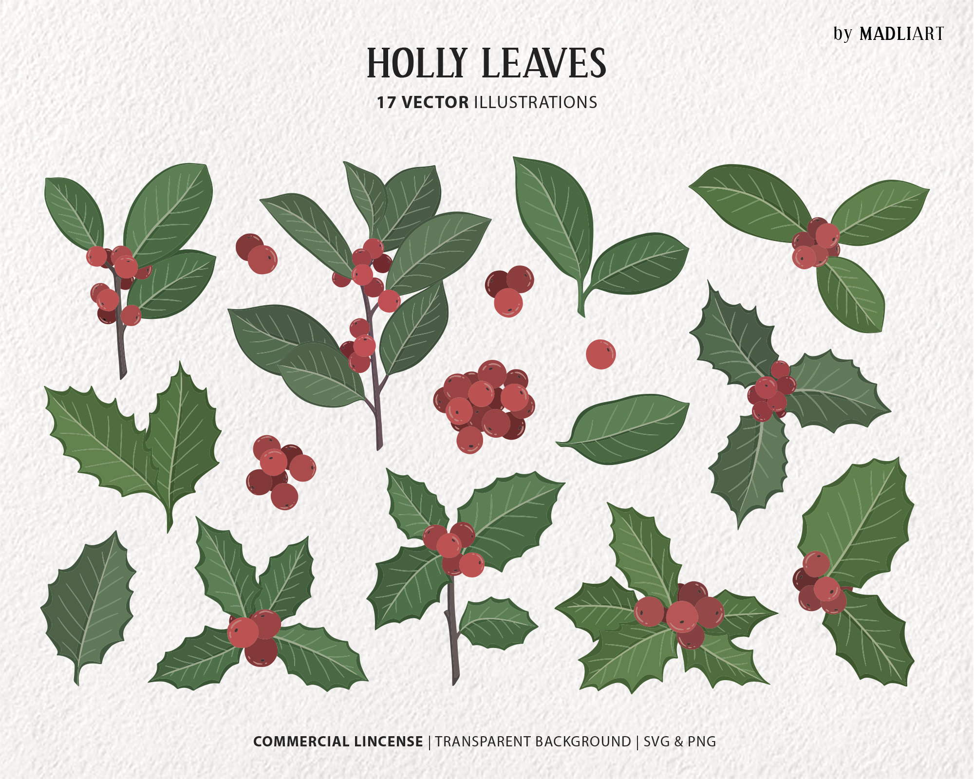 Christmas Holly Vector Clipart Bundle. Mistletoe SVG Leaves. - Etsy