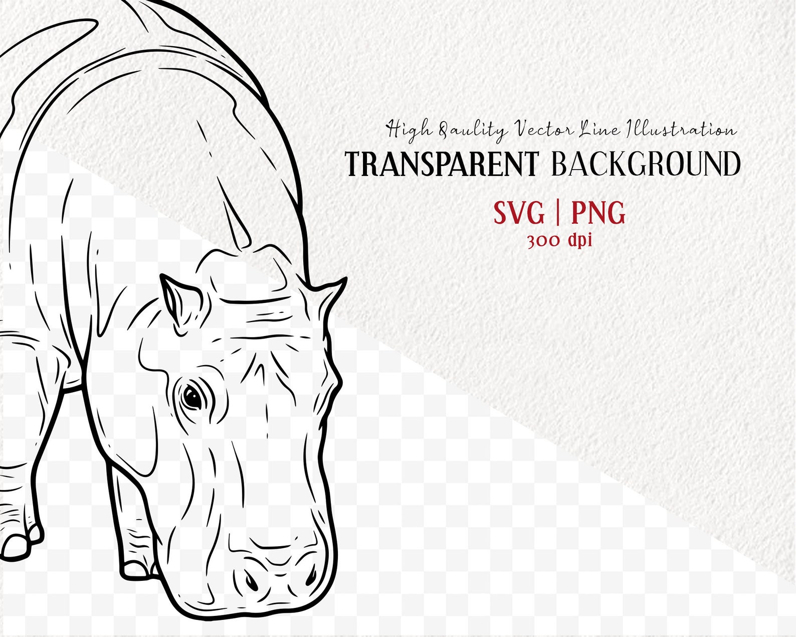 Hippo SVG Clipart. Hippopotamus Vector Drawing. Hippo Line Art. Hippo ...
