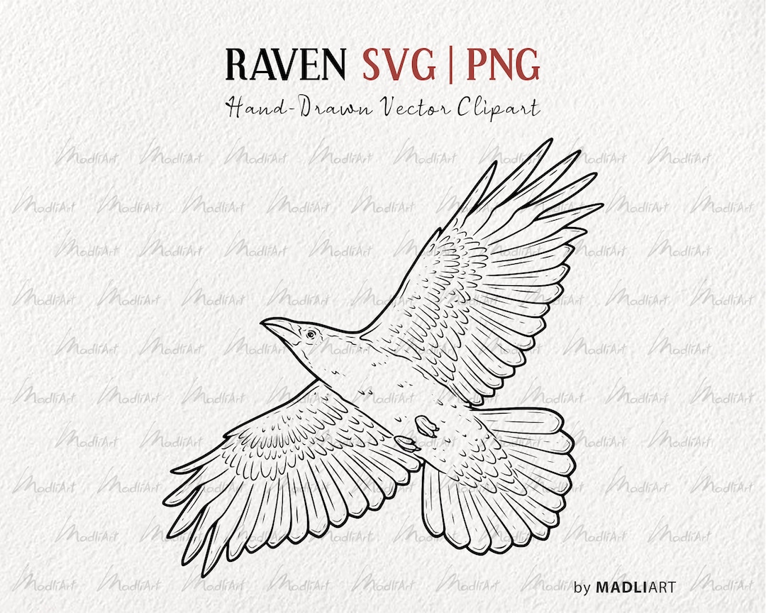 Raven SVG Clipart. Crow Vector Line Drawing. Halloween Crow Clipart ...