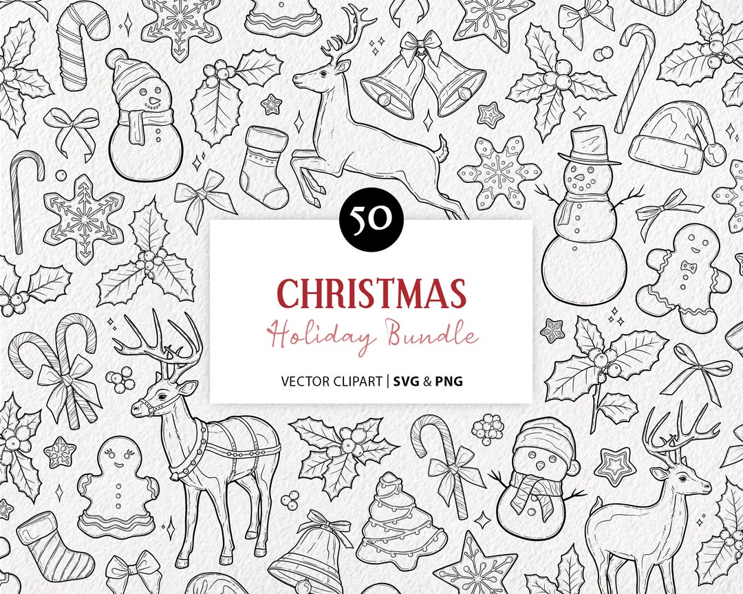 50 Christmas Holiday Clipart Bundle. Xmas Decor Vector Line - Etsy
