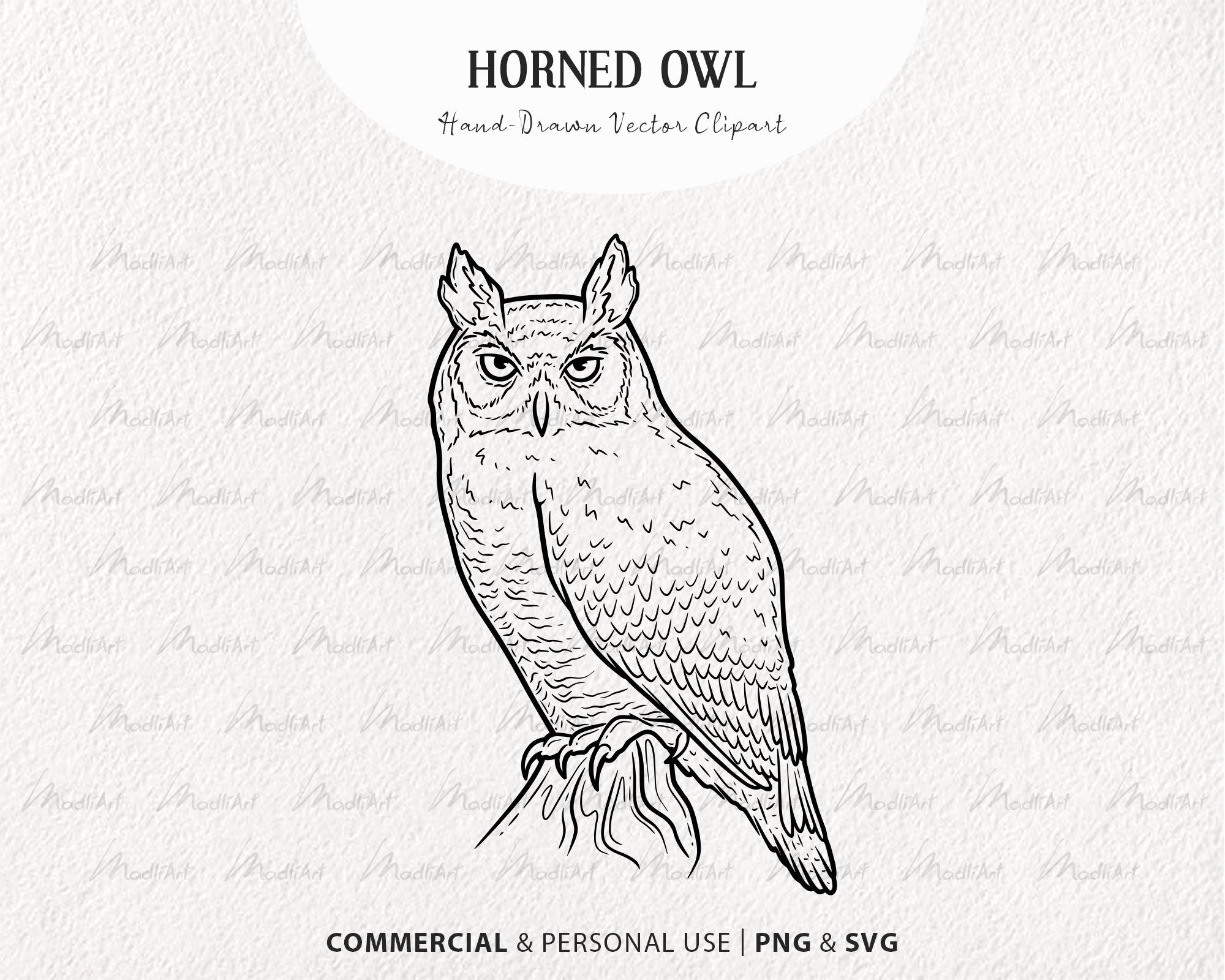 Horned Owl Vector Clipart. Forest Owl Artwork. Sitting Bird - Etsy