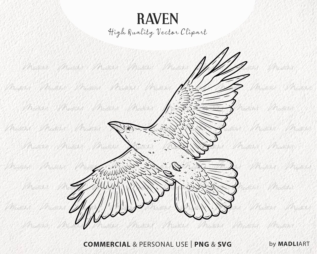 Raven SVG Clipart. Crow Vector Line Drawing. Halloween Crow Clipart ...