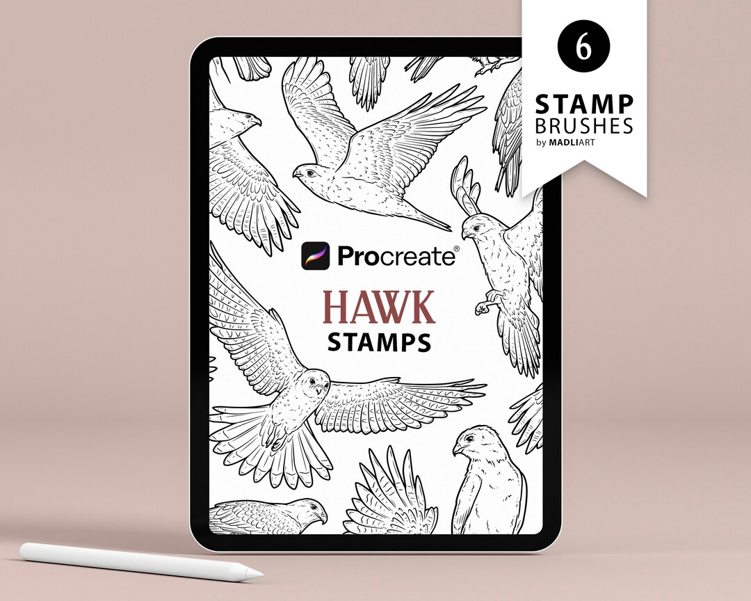 6 Procreate Hawk Stamps. Hawk Svg Tattoo Design. Bird of Prey Brushes. Flying Falcon Eagle ...