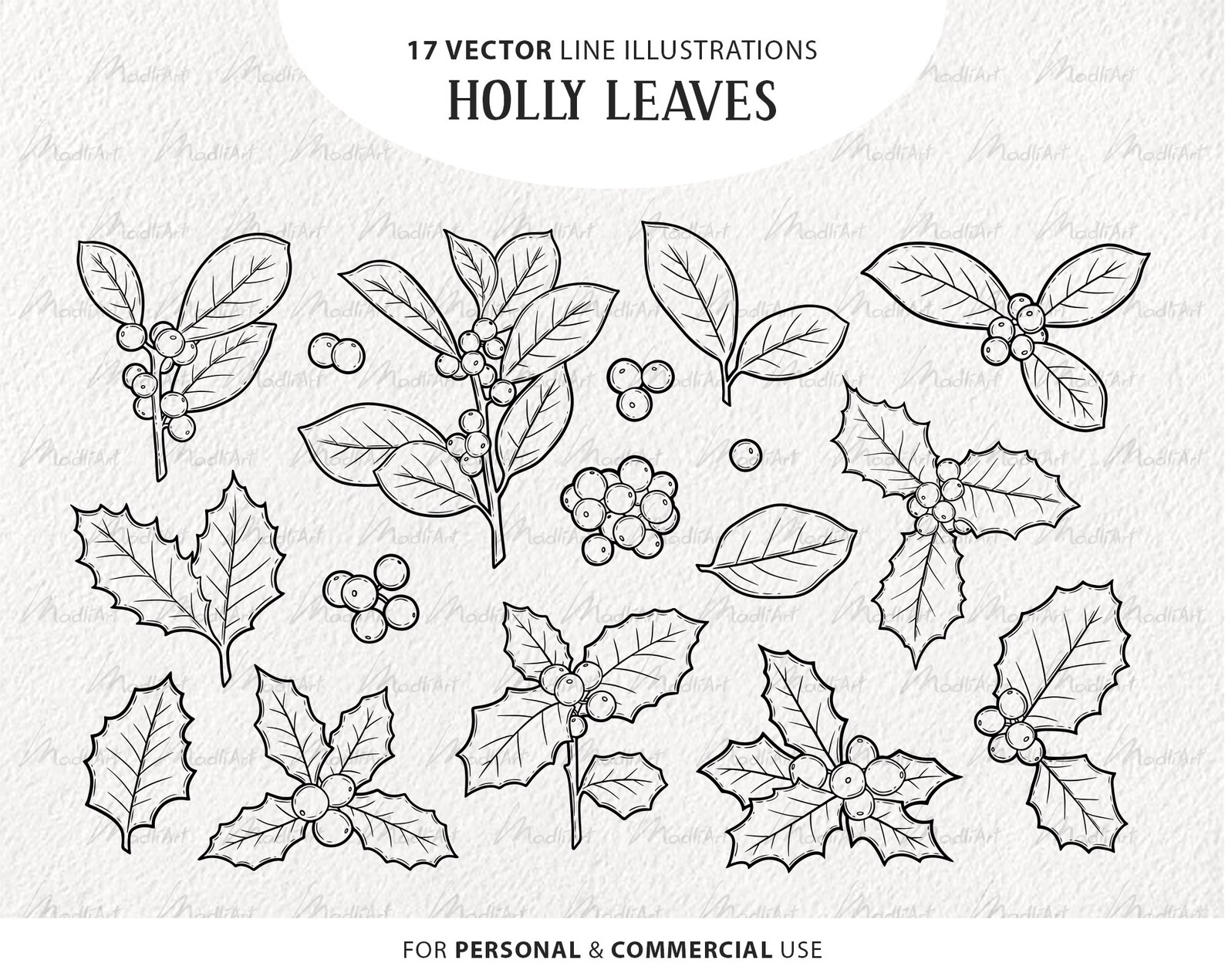 Christmas Holly Vector Clipart Bundle. Mistletoe SVG Leaves. - Etsy