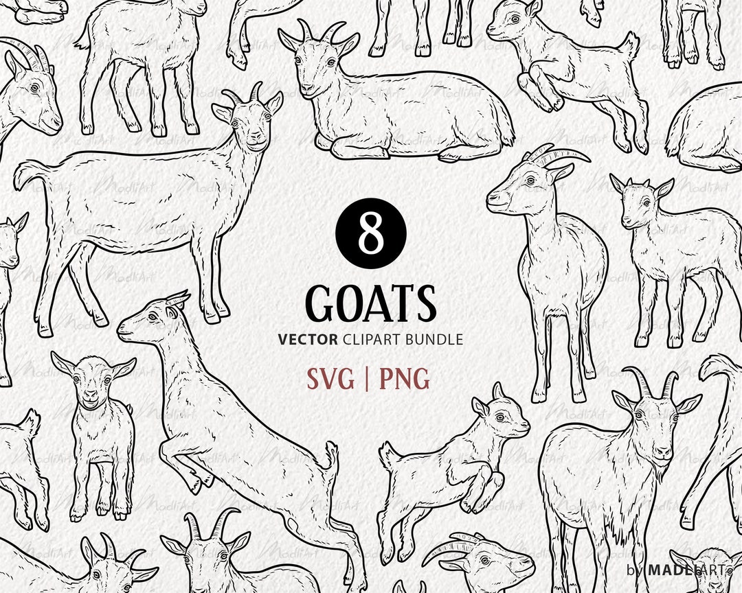 Goat SVG Clipart Bundle. Goat Vector Line Art. Farm Animal Drawing ...