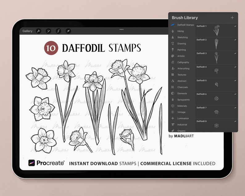 10 Daffodil Flower Procreate Stamps. Narcissus Tattoo Art. Spring ...