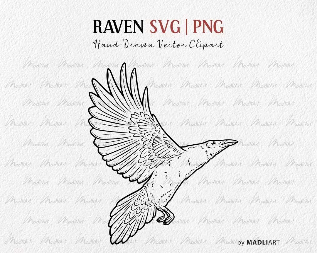 Raven SVG Clipart. Crow Vector Line Drawing. Halloween Crow Clipart ...