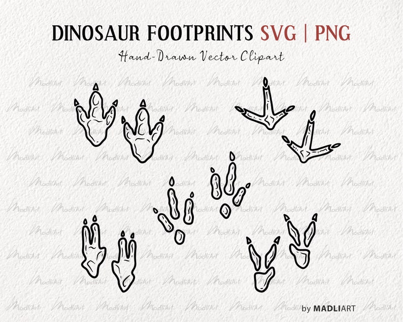 5 Dinosaur Footprints SVG Clipart Bundle. T-rex, Triceratops ...
