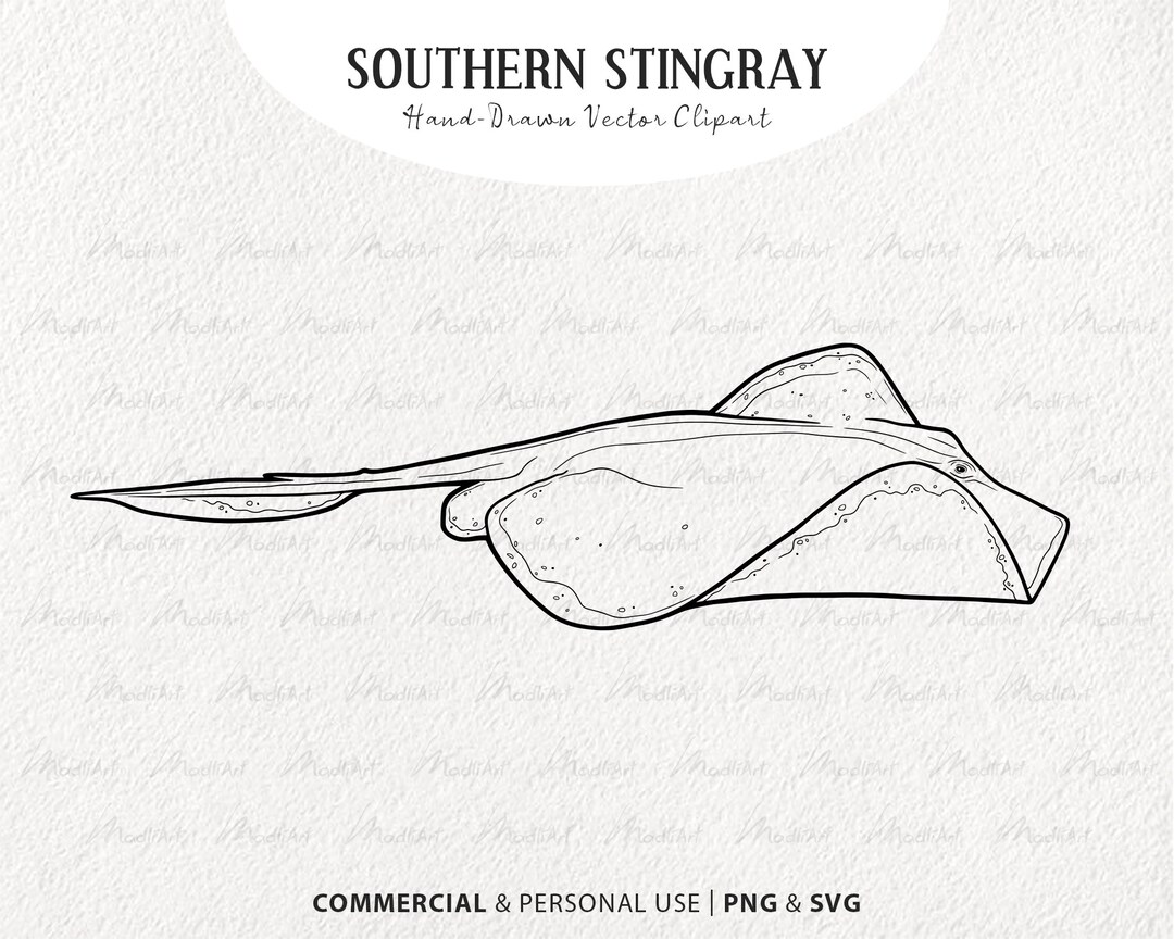 Southern Stingray SVG Clipart. Ray Fish Svg Illustration. Stingray Vector Art. Shark Drawing ...