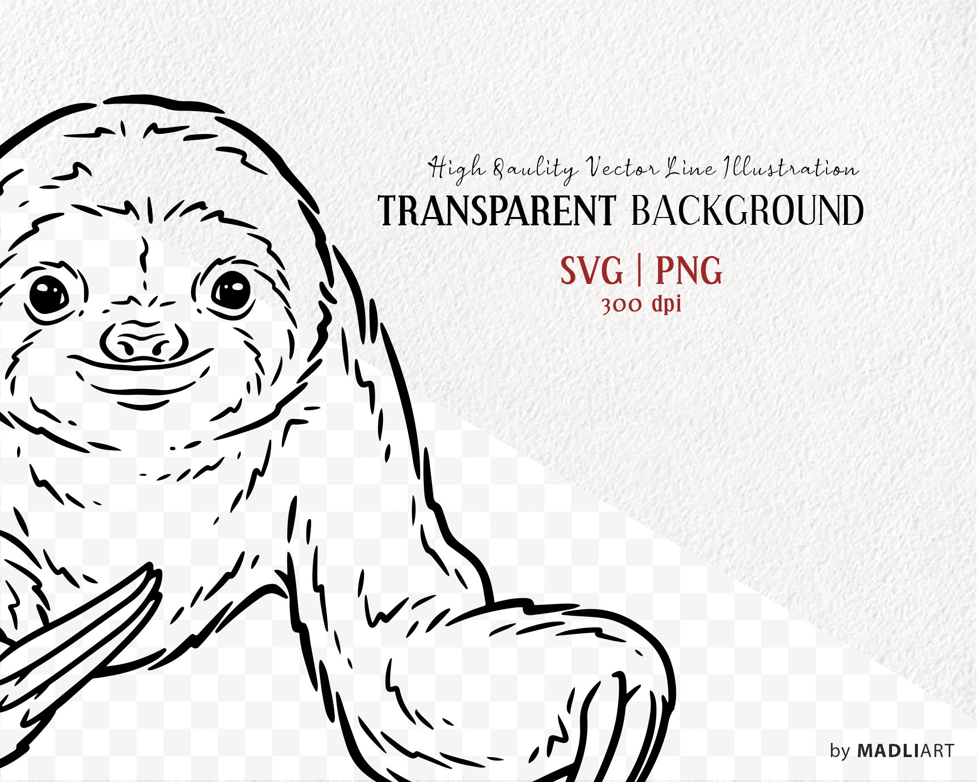 Sloth SVG Clipart Bundle. Cute Baby Sloth Line Illustrations. Lazy ...