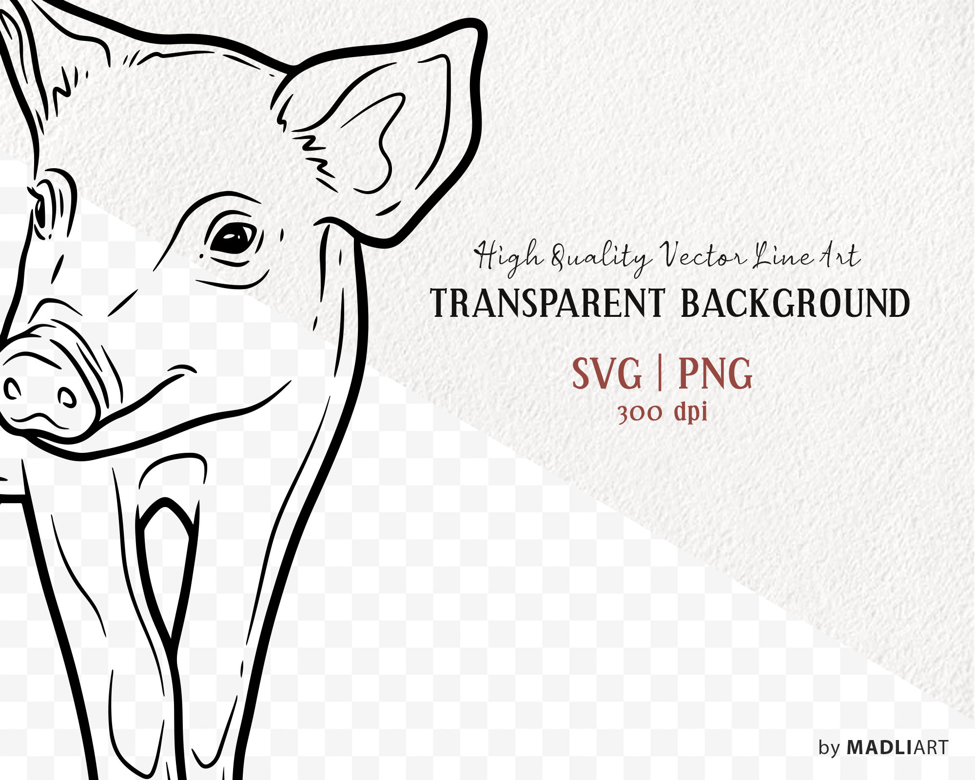 Pig SVG Clipart. Farm Animal Vector Line Art. Cute Piglet Drawing. Pig ...