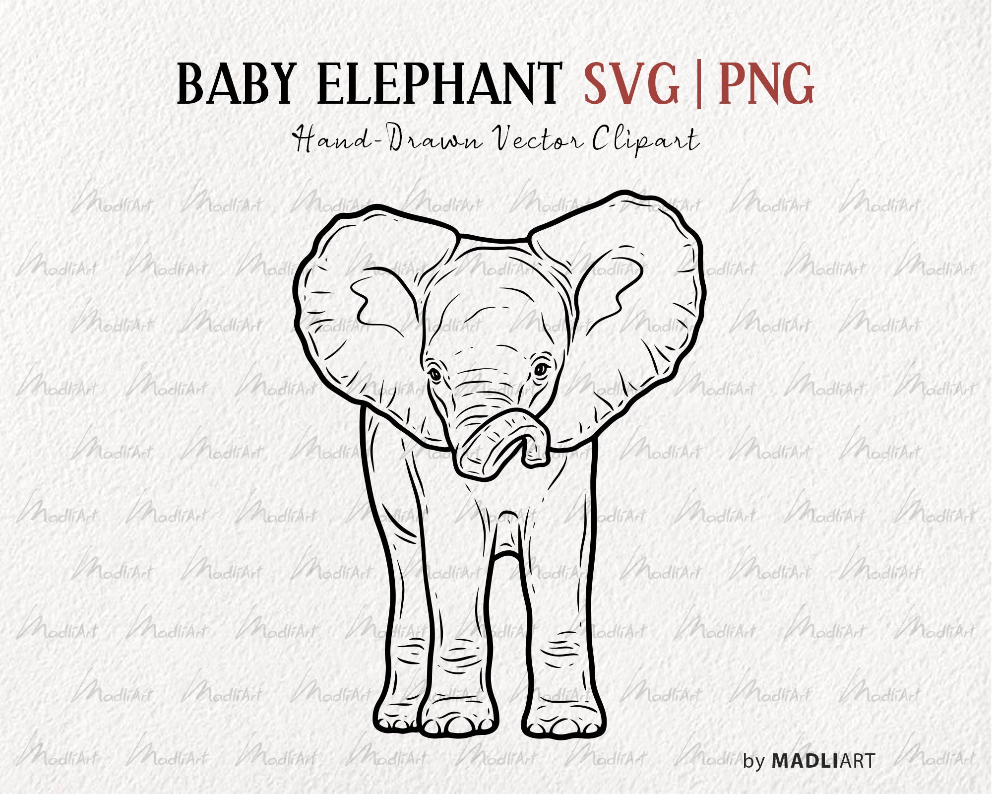 Baby Elephant SVG Clipart. Elephant Vector Drawing. Safari Animal SVG ...