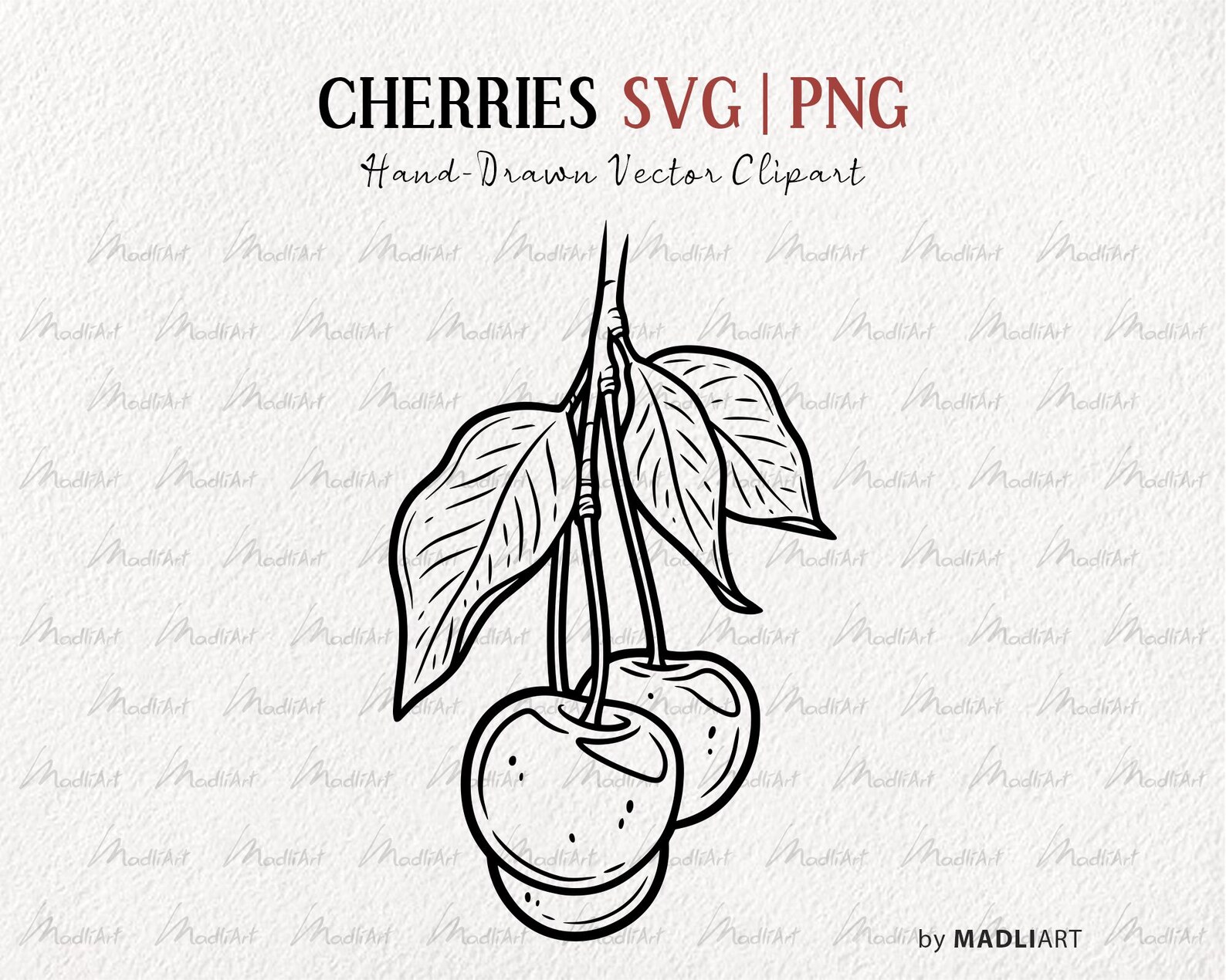 Cherry SVG Clipart. Cherry Vector Art. Cherry Berries Svg Line Art ...
