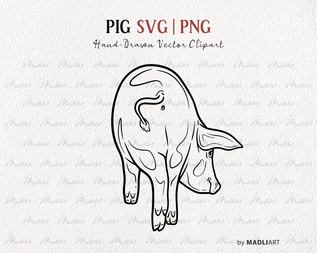 Pig SVG Clipart. Farm Animal Vector Line Art. Cute Piglet Drawing. Pig ...