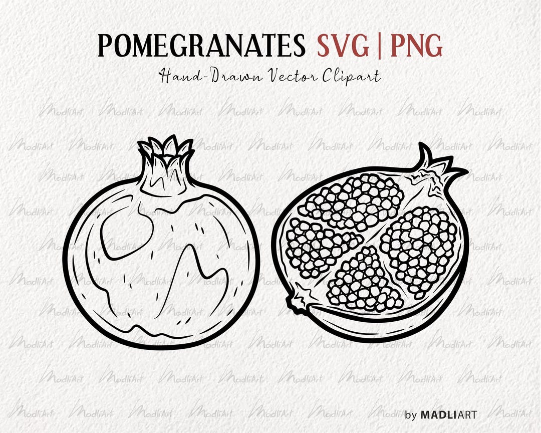 Pomegranate SVG Set. 2 Pomegranate Vector Line Drawings. Pomegranate ...