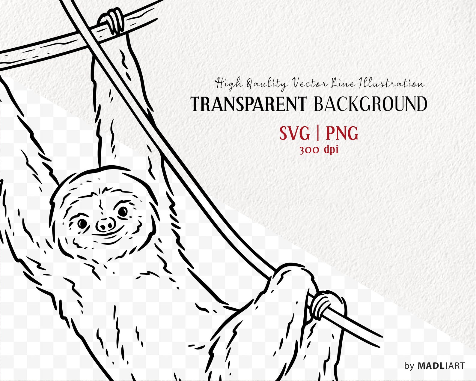 Sloth SVG Clipart Bundle. Cute Baby Sloth Line Illustrations. Lazy ...