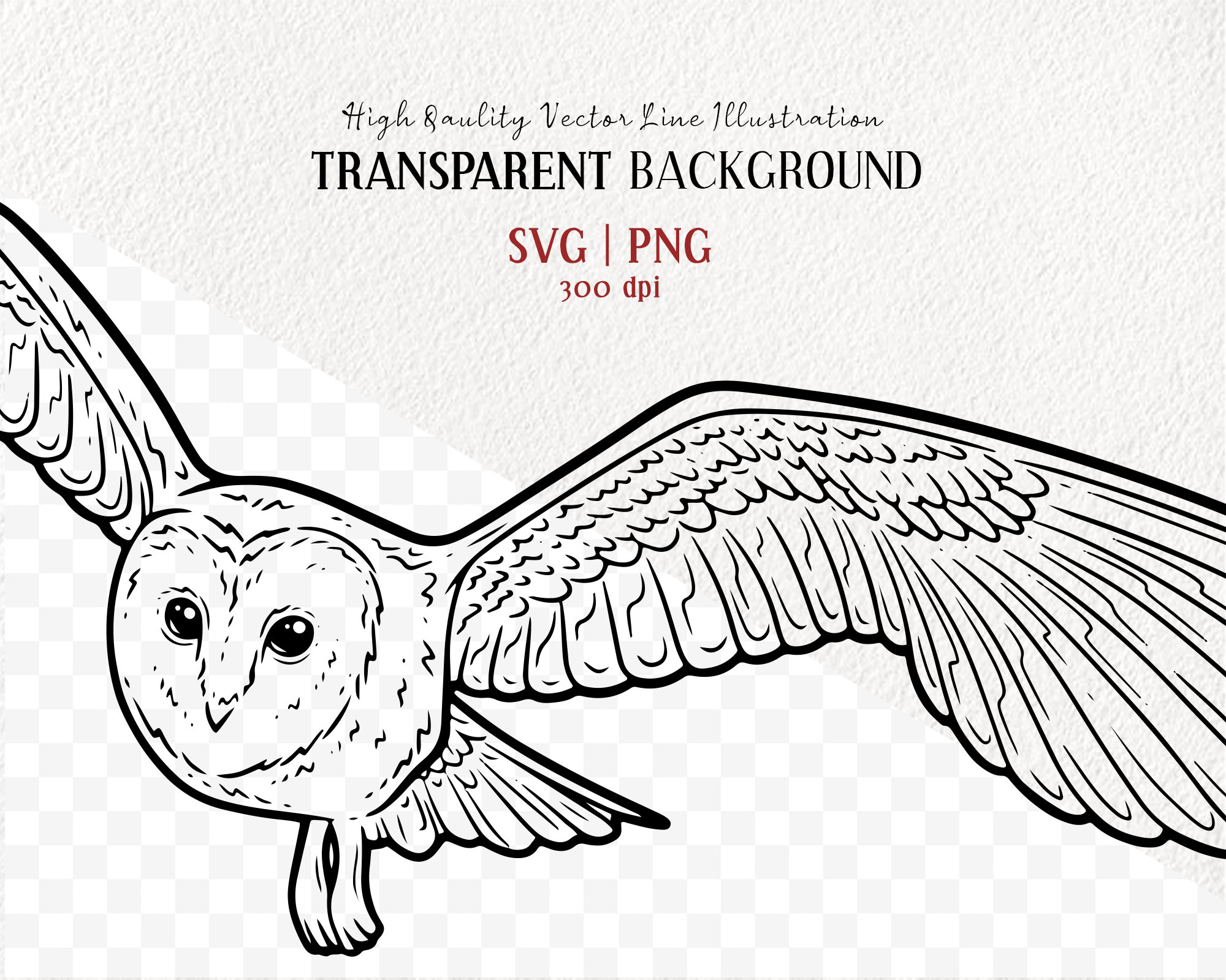 Barn Owl Vector Clipart. Snowy Owl Artwork. Flying Bird Line Drawing ...