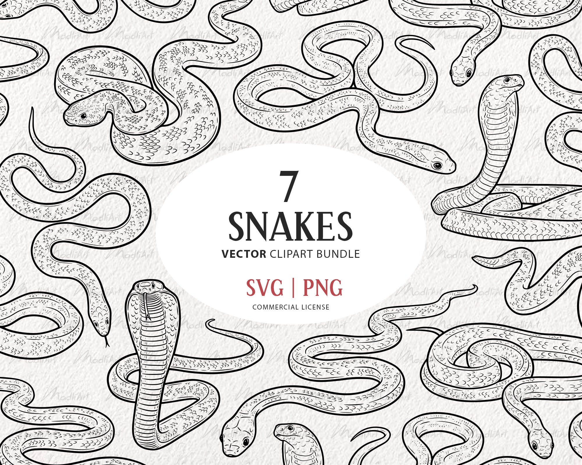 7 Snakes SVG Clipart Bundle. Cobra Vector Drawings. - Etsy Australia