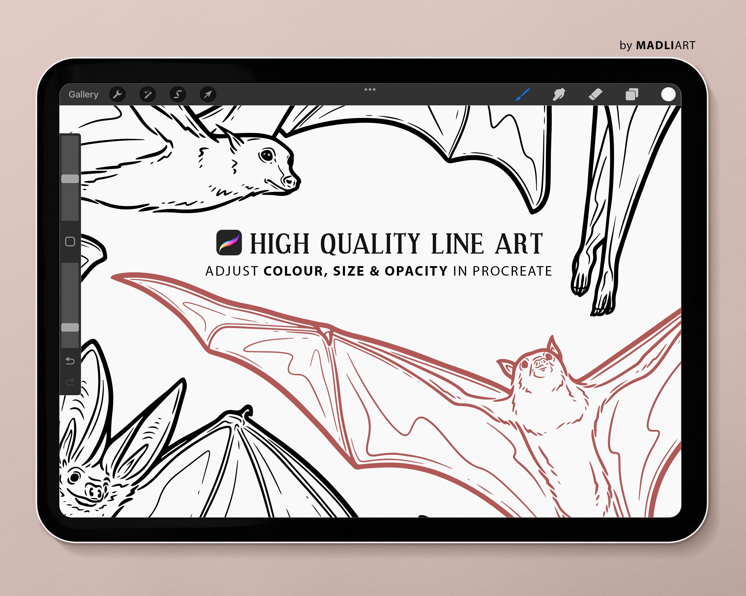 6 Procreate Bat Stamps. Fruit Bat Tattoo Design. Flying Fox Line Art ...