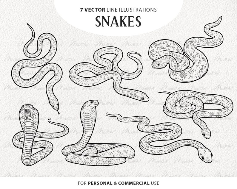 7 Snakes SVG Clipart Bundle. Cobra Vector Drawings. - Etsy