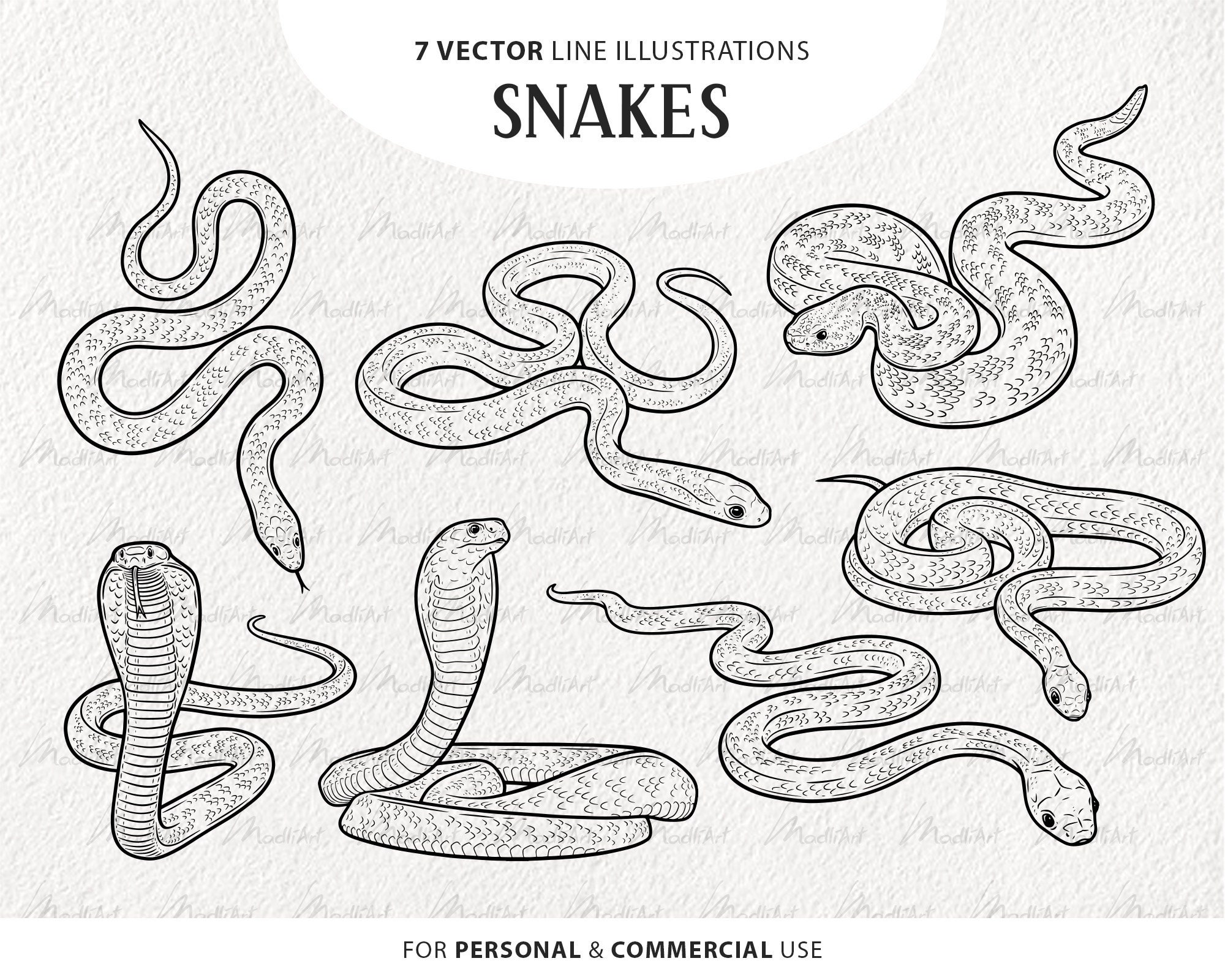 7 Snakes SVG Clipart Bundle. Cobra Vector Drawings. - Etsy Australia