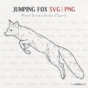 Jumping Fox SVG Clipart. Arctic Fox Png. Fox Vector Line Art. Fennec ...