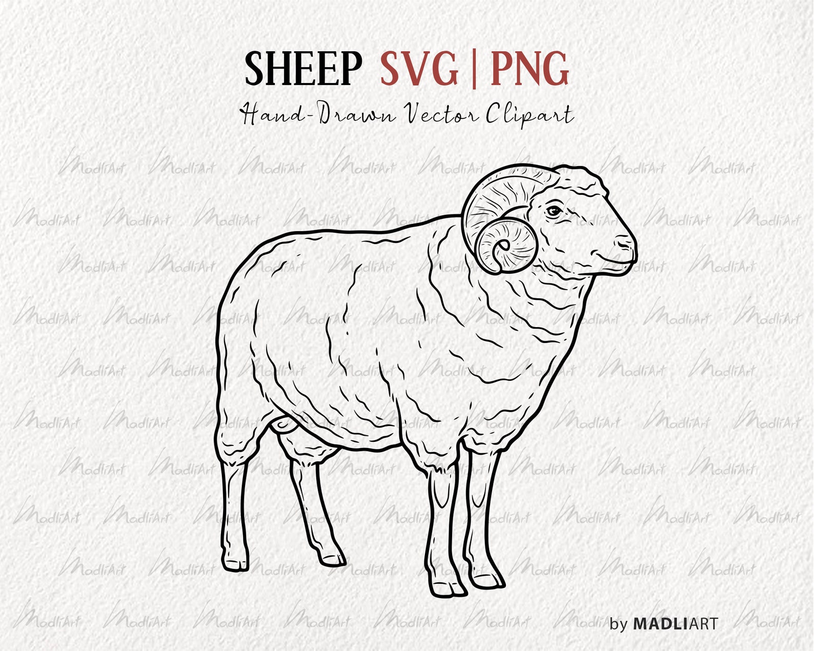 Ram SVG Clipart. Sheep Vector Line Art. Farm Animal Drawing. Sheep Line ...