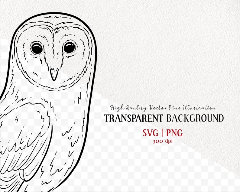 Barn Owl SVG Clipart. Snowy Owl Vector Artwork. Sitting Bird Line ...