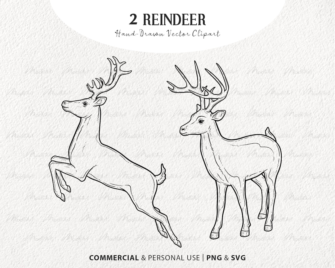 Reindeer SVG Clipart Set. Rudolph Outline. Christmas Deer Vector Line ...