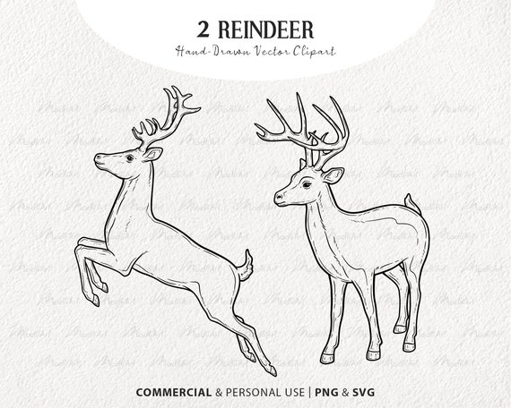 Reindeer SVG Clipart Set. Rudolph Outline. Christmas Deer - Etsy
