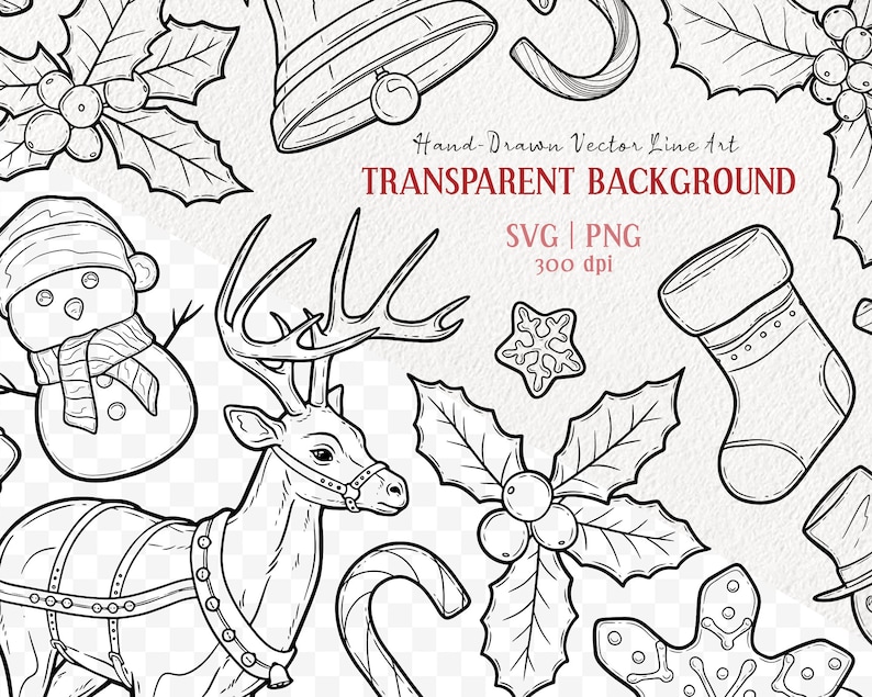 50 Christmas Holiday Clipart Bundle. Xmas Decor Vector Line - Etsy