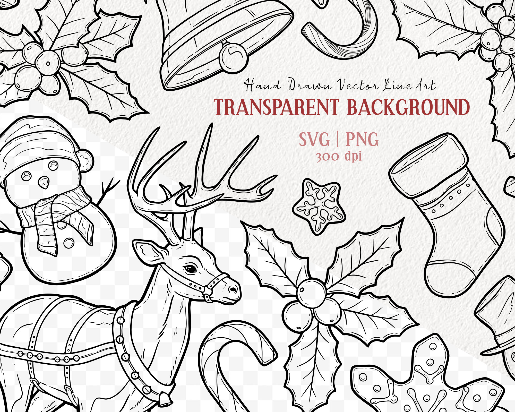 50 Christmas Holiday Clipart Bundle. Xmas Decor Vector Line - Etsy