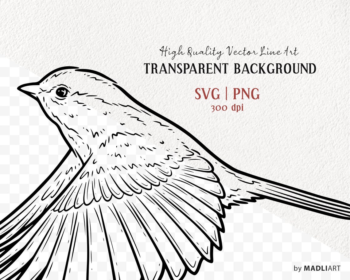 Chickadee SVG Clipart. Sparrow Vector Art. Flying Bird Outline Drawing ...