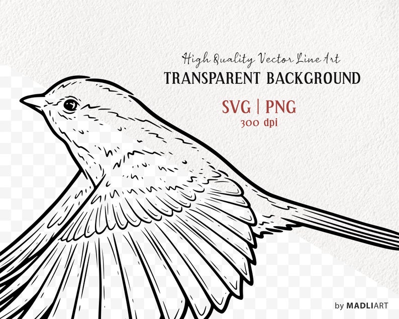 Chickadee SVG Clipart. Sparrow Vector Art. Flying Bird Outline Drawing ...
